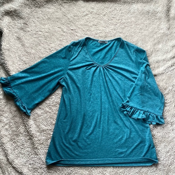 Cato | Tops | Cato Blue Ruched Bell Sleeve Blouse | Poshmark